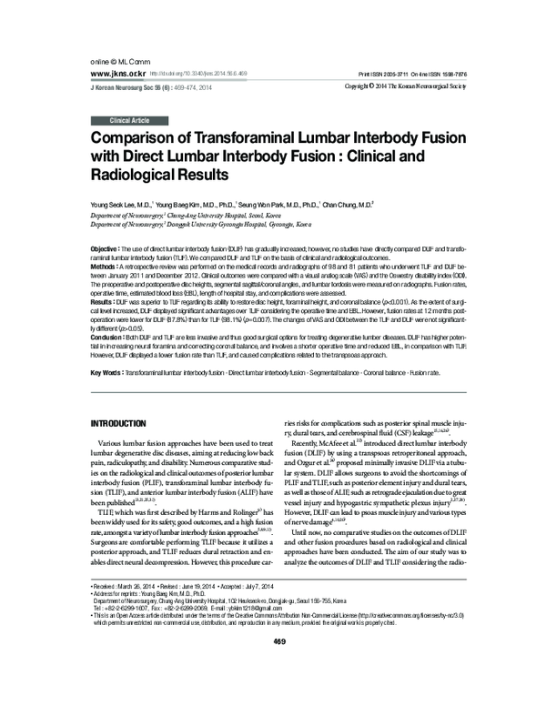 (PDF) Comparison of transforaminal lumbar interbody fusion with direct ...
