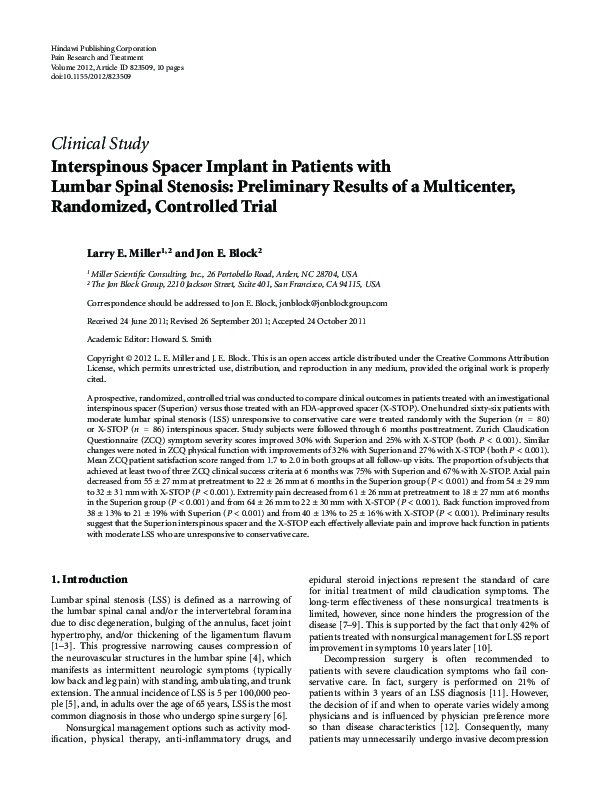 (PDF) Interspinous spacer implant in patients with lumbar spinal ...