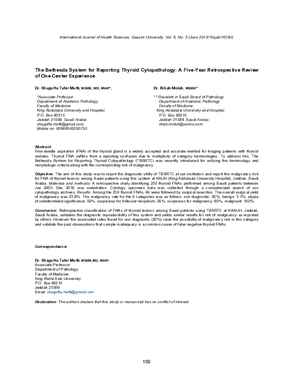(PDF) The Bethesda System for Reporting Thyroid Cytopathology : A Five ...