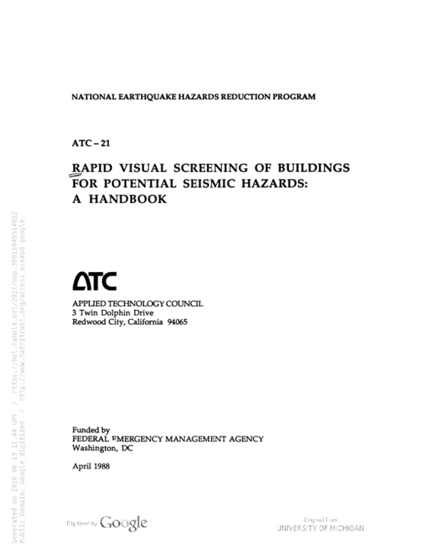 (PDF) Rapid Visual Screening of Buildings for Potential Seismic Hazards ...