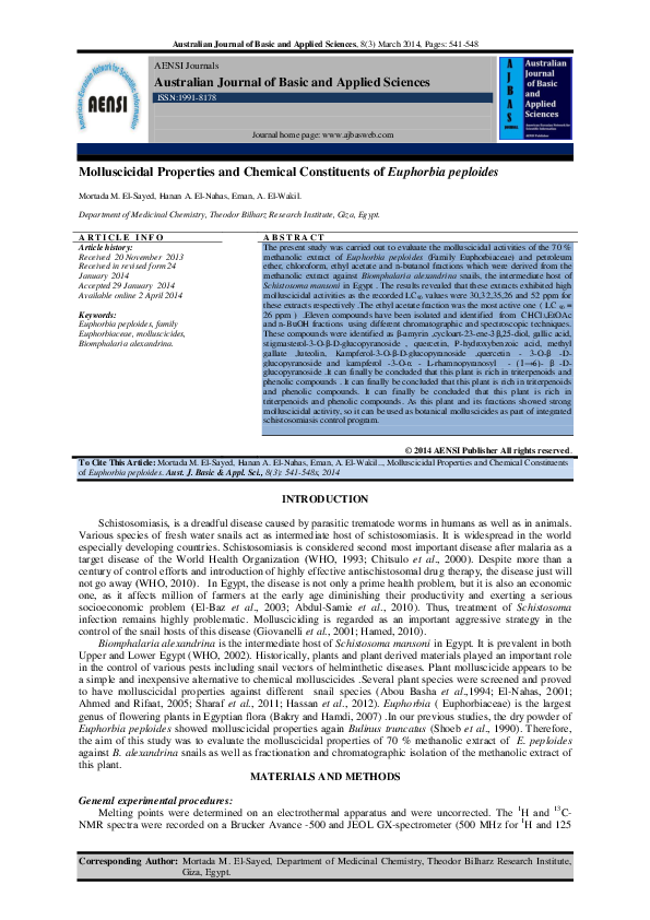 (PDF) Molluscicidal properties and chemical constituents of Euphorbia ...