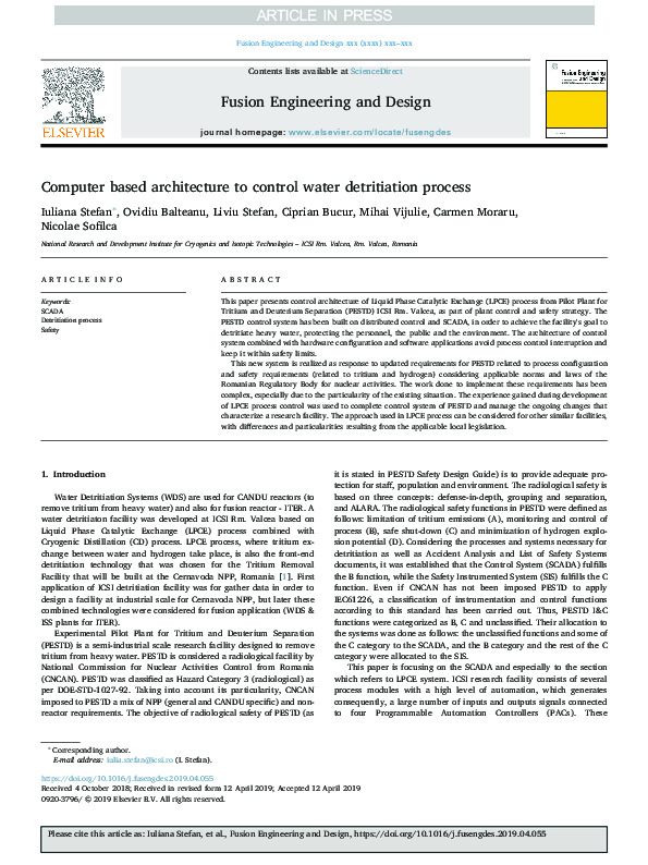 (PDF) Computer based architecture to control water detritiation process
