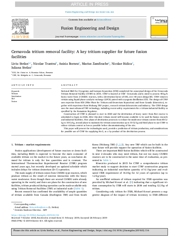 (PDF) Cernavoda tritium removal facility: A key tritium supplier for ...