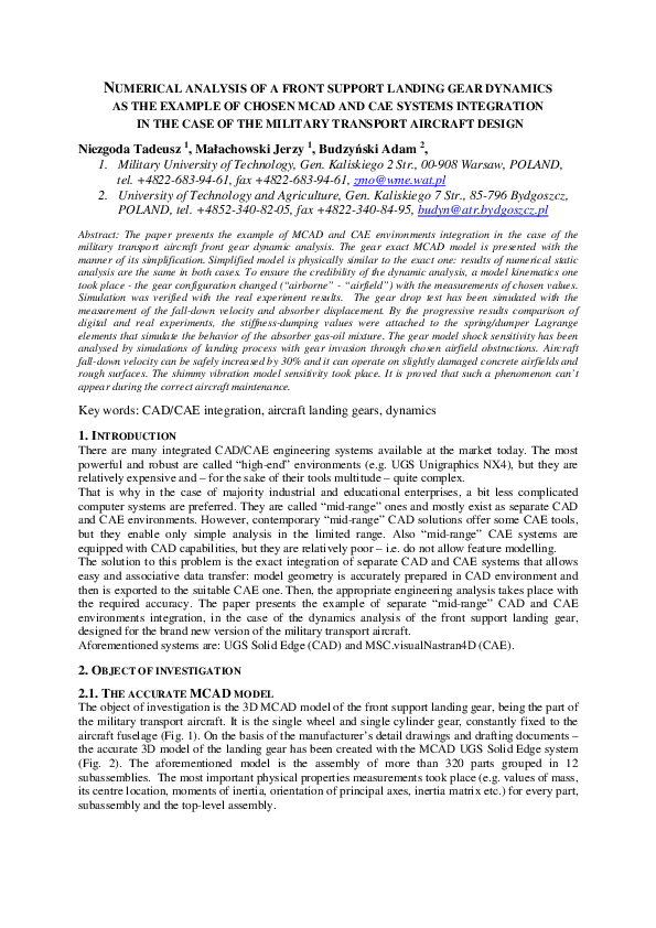 (PDF) Numerical analysis of a front support landing gear dynamics as ...