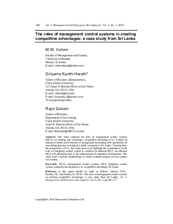 (PDF) The roles of management control systems in creating competitive ...
