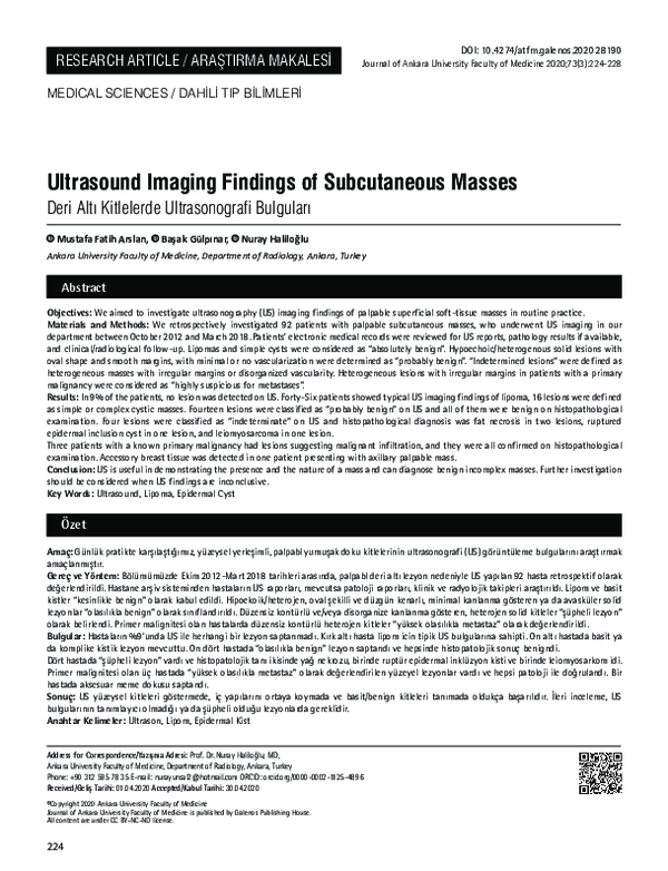 (PDF) Ultrasound Imaging Findings of Subcutaneous Lumps and Bumps ...