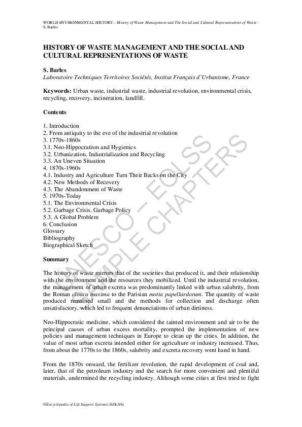 (PDF) History of Waste Management and the Social and Cultural ...
