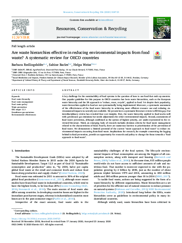 (PDF) Are waste hierarchies effective in reducing environmental impacts from food waste? A ...