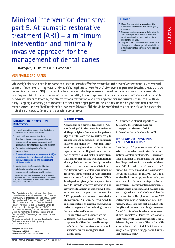 (PDF) Minimal intervention dentistry: part 5. Atraumatic restorative ...