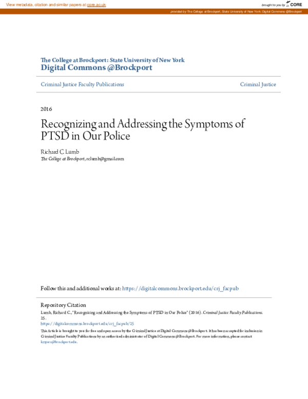 (PDF) Recognizing and Addressing the Symptoms of PTSD in Our Police