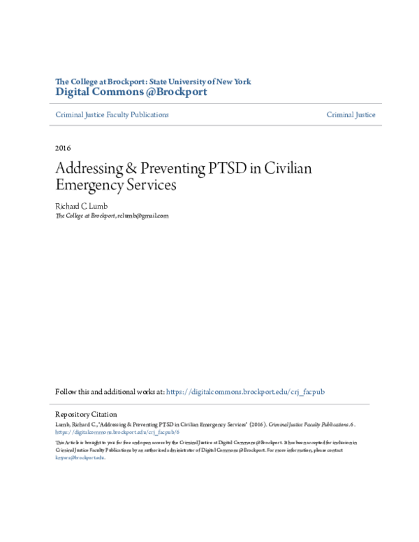 (PDF) Addressing & Preventing PTSD in Civilian Emergency Services