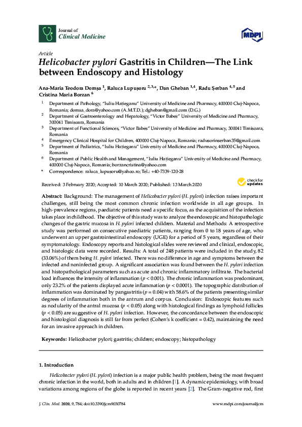 (PDF) Helicobacter pylori Gastritis in Children—The Link between Endoscopy and Histology