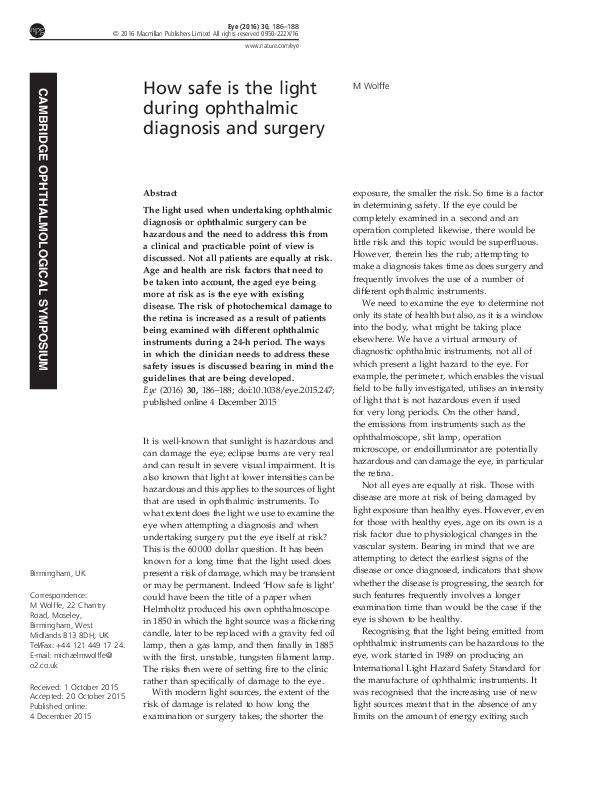 (PDF) How safe is the light during ophthalmic diagnosis and surgery