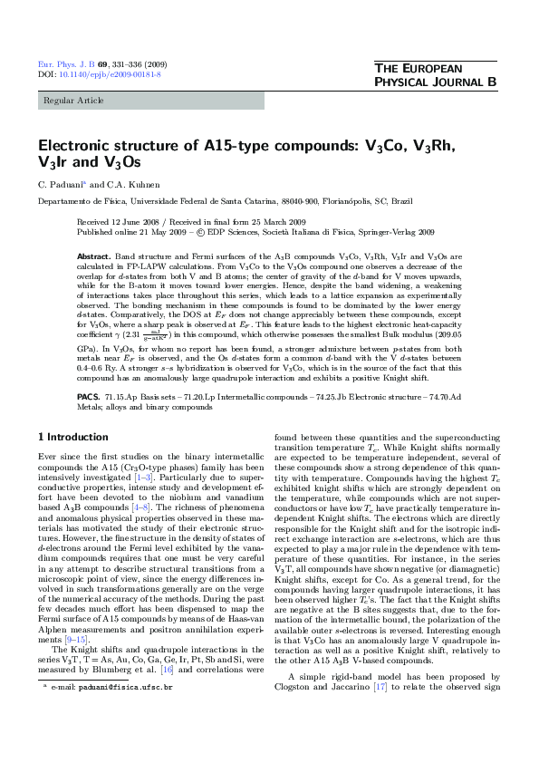 (PDF) Electronic structure of A15-type compounds: V3Co, V3Rh,V3Ir and V3Os