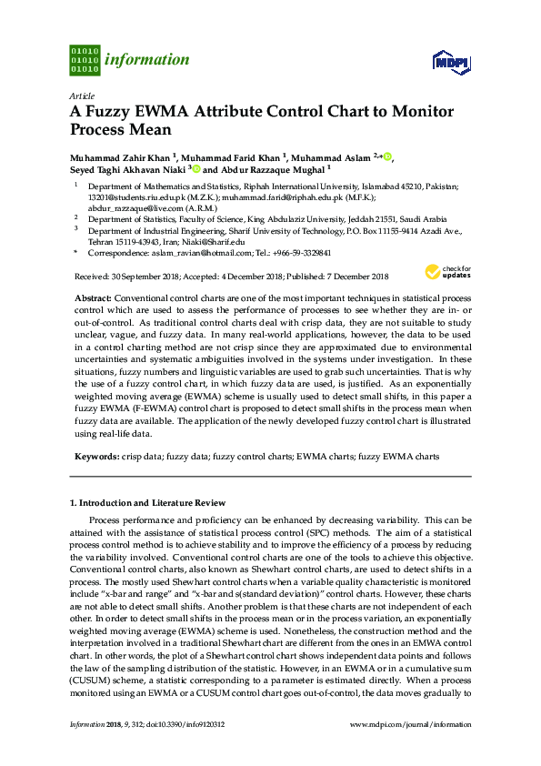 (PDF) Fuzzy EWMA Control Chart for Monitoring Process Mean