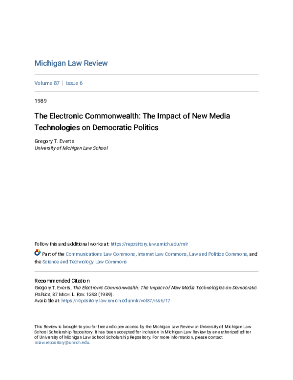 (PDF) The Electronic Commonwealth: The Impact of New Media Technologies ...