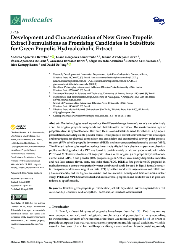 (PDF) Development and Characterization of New Green Propolis Extract ...