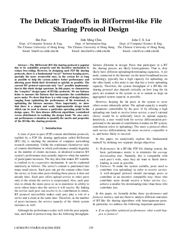 (PDF) The Delicate Tradeoffs in BitTorrent-like File Sharing Protocol Design
