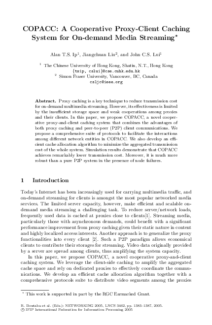 (PDF) COPACC: A Cooperative Proxy-Client Caching System for On-Demand Media Streaming | John C.S ...