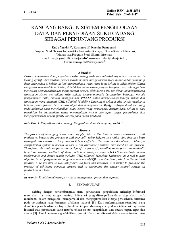 (PDF) Rancang Bangun Sistem Pengelolaan Data Dan Penyediaan Suku Cadang ...