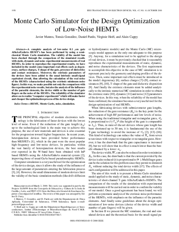 (PDF) Monte Carlo simulator for the design optimization of low-noise HEMTs