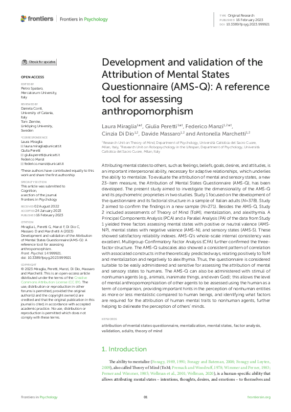 (PDF) Development and validation of the Attribution of Mental States ...
