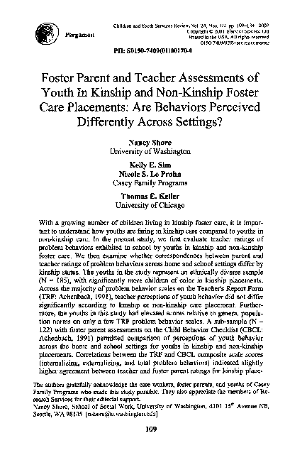 (PDF) Foster parent and teacher assessments of youth in kinship and non ...