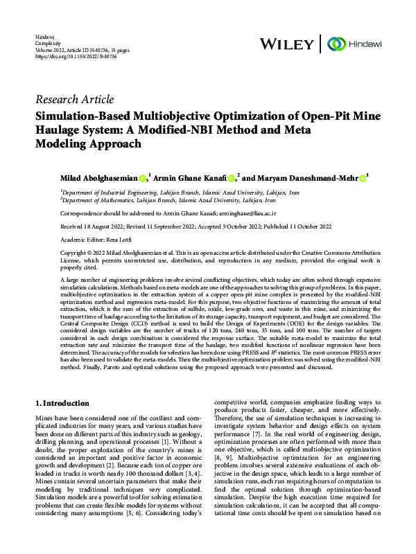 (PDF) Simulation-Based Multiobjective Optimization of Open-Pit Mine Haulage System: A Modified ...