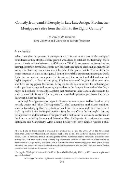 Comedy, Irony, and Philosophy in Late Late Antique Prosimetra ...