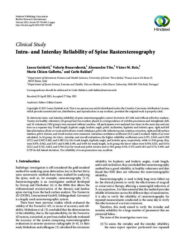 (PDF) Intra- and Interday Reliability of Spine Rasterstereography
