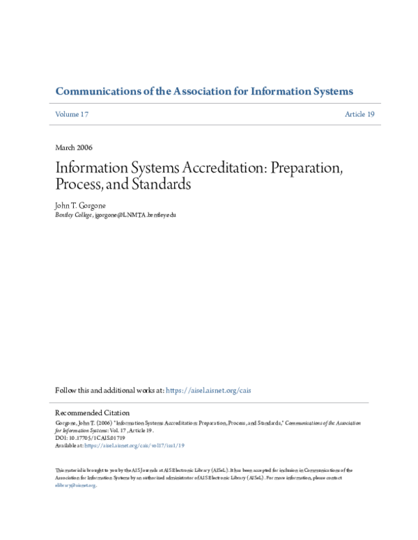 (PDF) Information Systems Accreditation: Preparation, Process, and ...