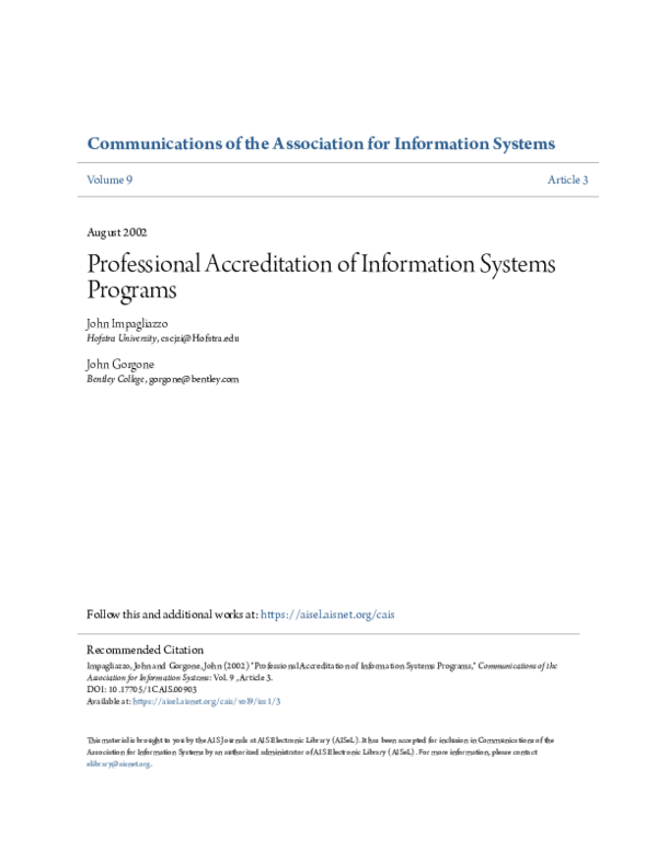 (PDF) Professional Accreditation of Information Systems Programs | John ...