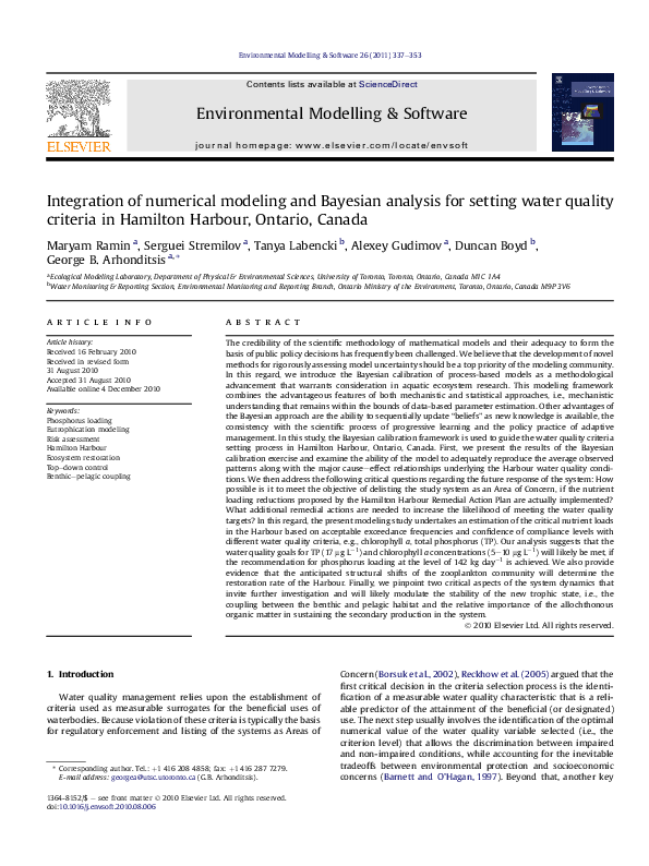 (PDF) Integration of numerical modeling and Bayesian analysis for setting water quality criteria ...