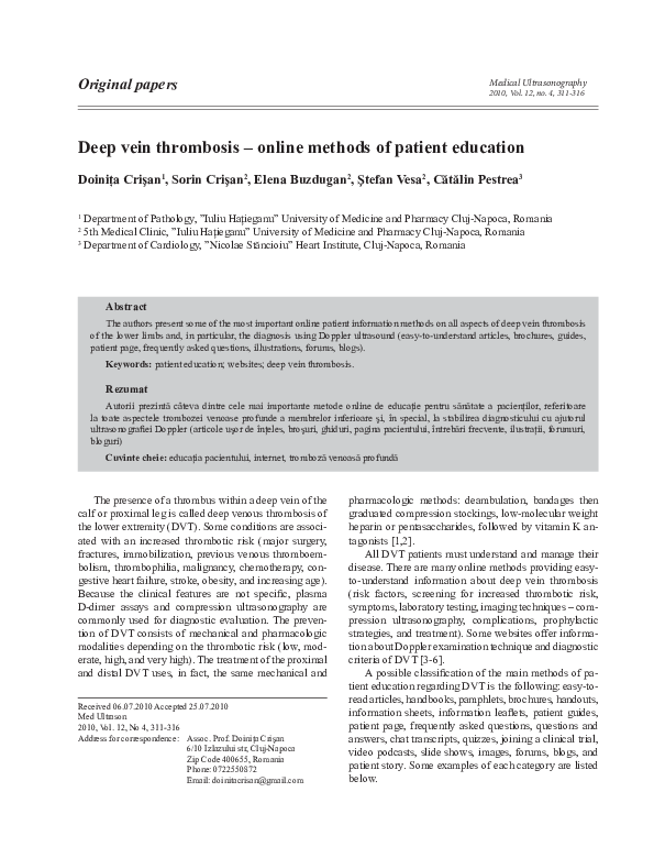 (PDF) Deep vein thrombosis--online methods of patient education