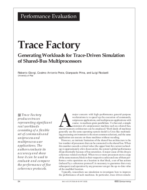Pdf Generating Workloads For Trace Driven Simulation Of Shared Bus Multiprocessors