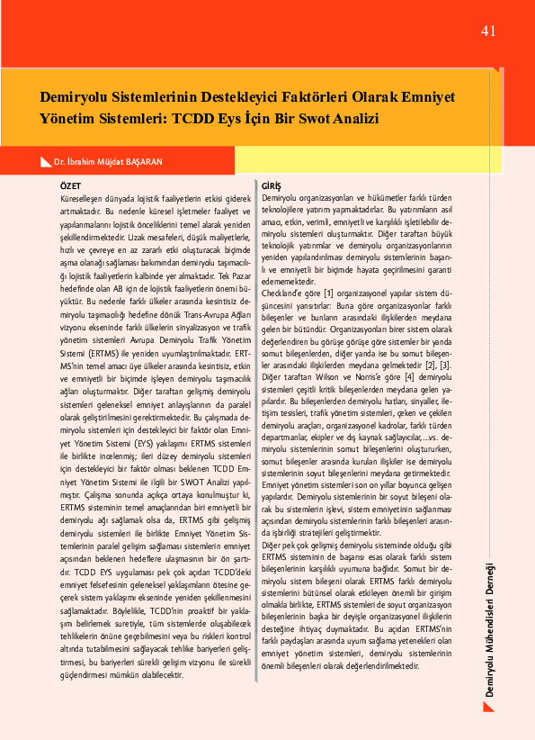 (PDF) Demiryolu Sistemlerinin Destekleyici Faktörleri Olarak Emniyet Yönetim Sistemleri: TCDD ...