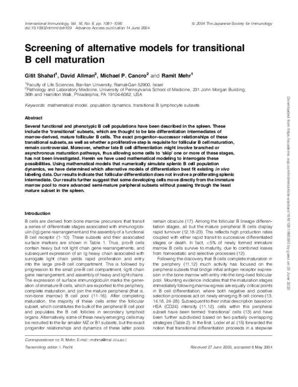 (PDF) Screening of alternative models for transitional B cell maturation