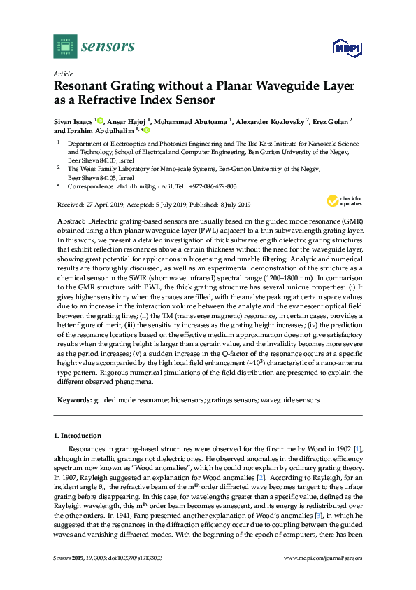 (PDF) Resonant Grating without a Planar Waveguide Layer as a Refractive Index Sensor
