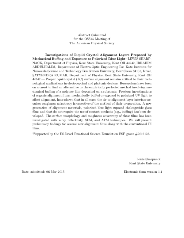 (PDF) Investigations of Liquid Crystal Alignment Layers Prepared by ...