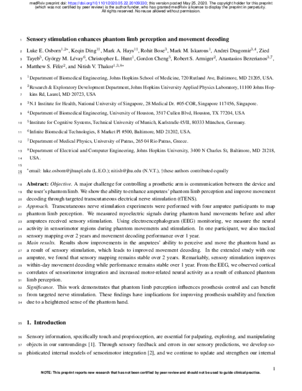 (PDF) Enhancing Phantom Limb Perception via tTENS