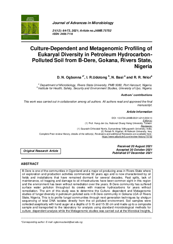 (PDF) Culture-Dependent and Metagenomic Profiling of Eukaryal Diversity ...