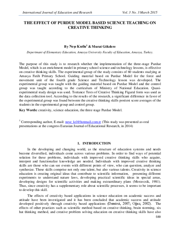 (PDF) The Effect of Purdue Model Based Science Teaching on Creative ...