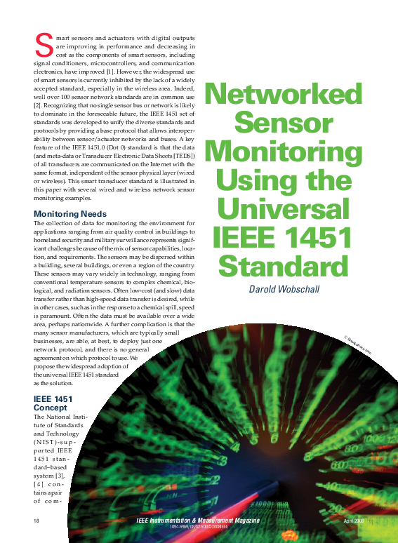 (PDF) Networked sensor monitoring using the universal IEEE 1451 Standard