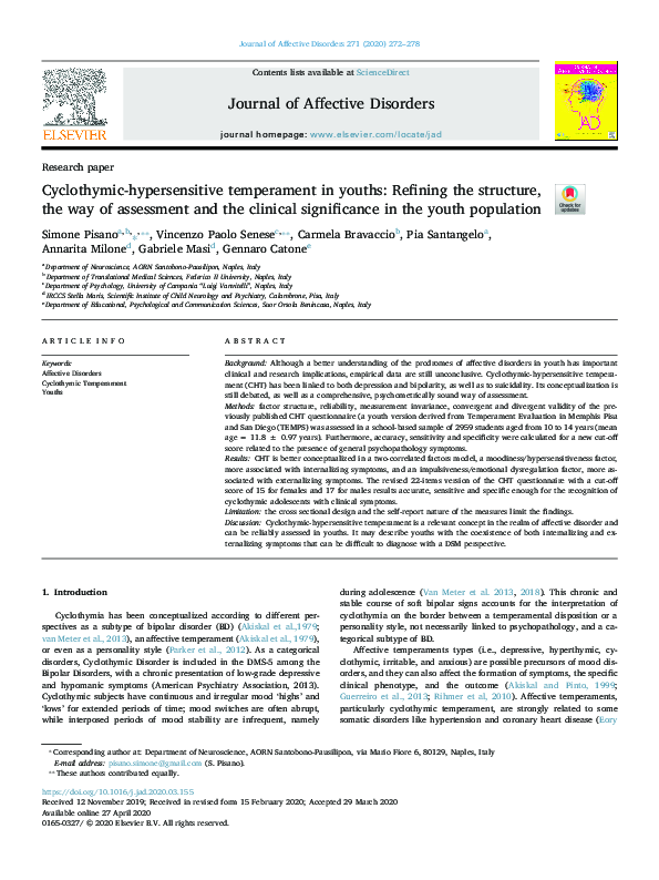 (PDF) Cyclothymic-hypersensitive temperament in youths: Refining the ...
