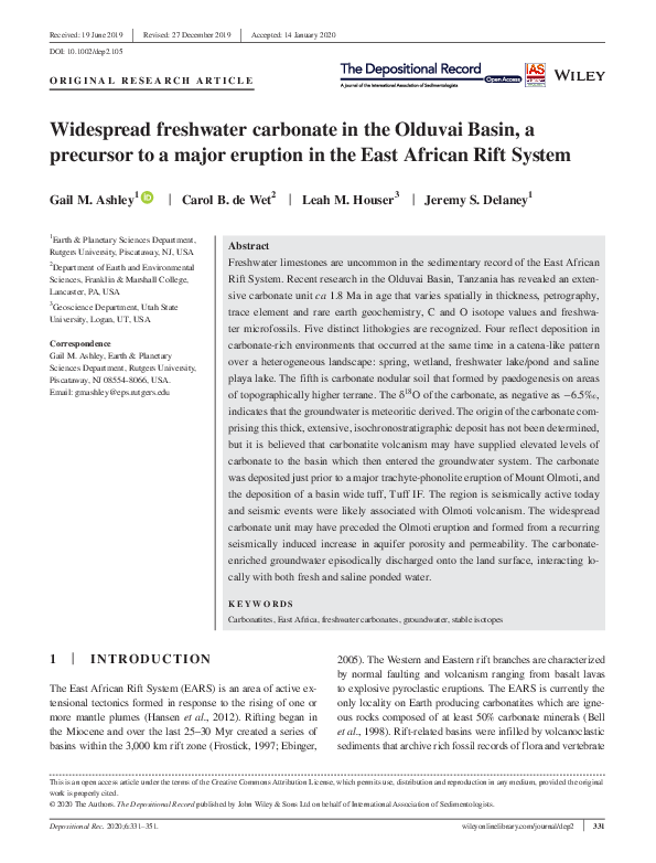 (PDF) Widespread freshwater carbonate in the Olduvai Basin, a precursor ...