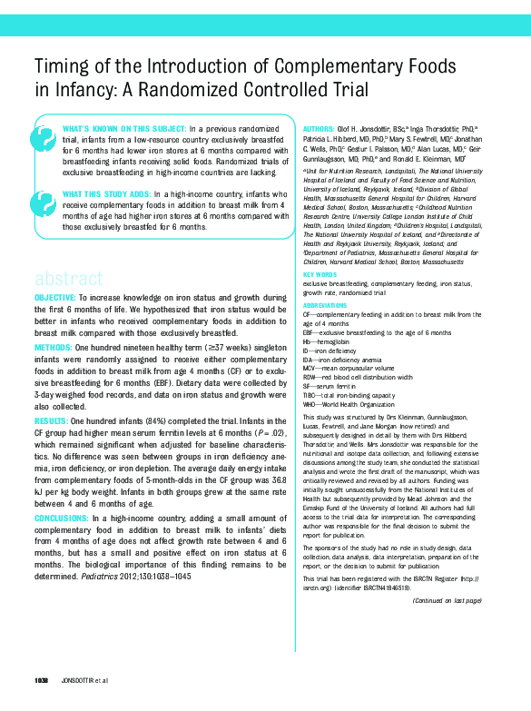 (PDF) Timing of the Introduction of Complementary Foods in Infancy: A ...