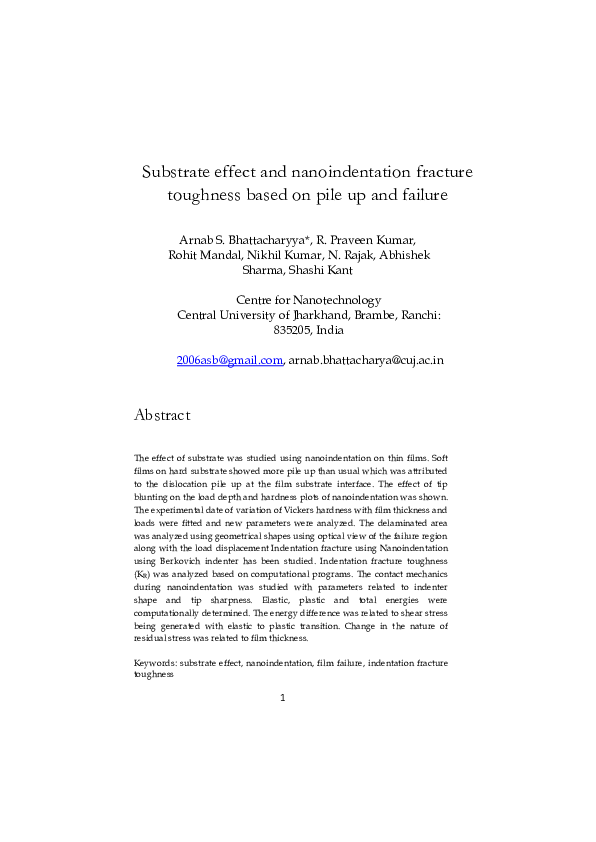 (PDF) Substrate effect and nanoindentation fracture toughness based on ...