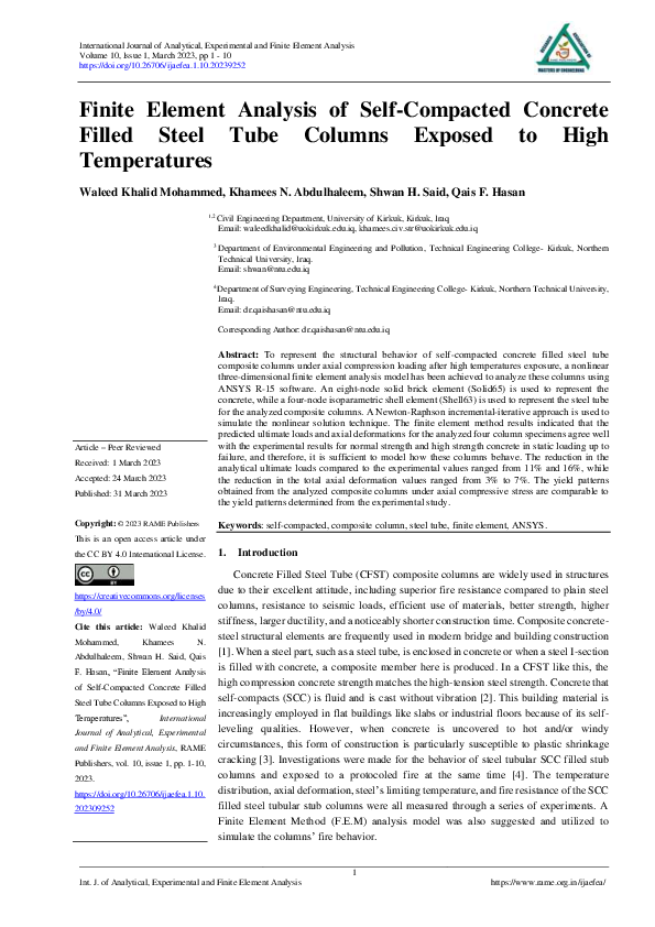 (PDF) Finite Element Analysis of Self-Compacted Concrete Filled Steel ...