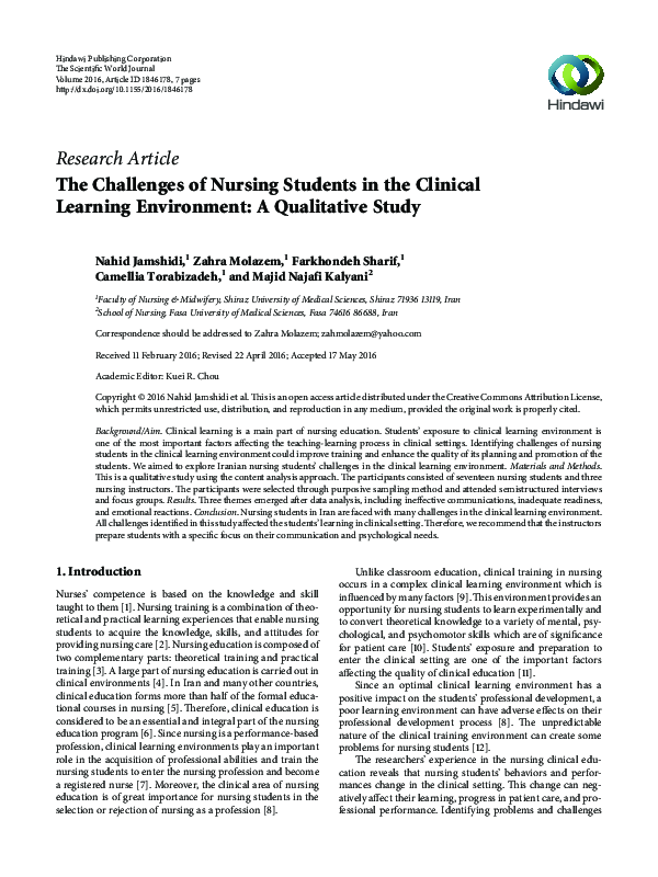 (PDF) The Challenges of Nursing Students in the Clinical Learning Environment: A Qualitative ...