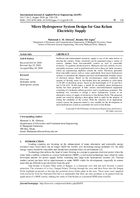 (PDF) Micro Hydropower System Design for Gua Kelam Electricity Supply